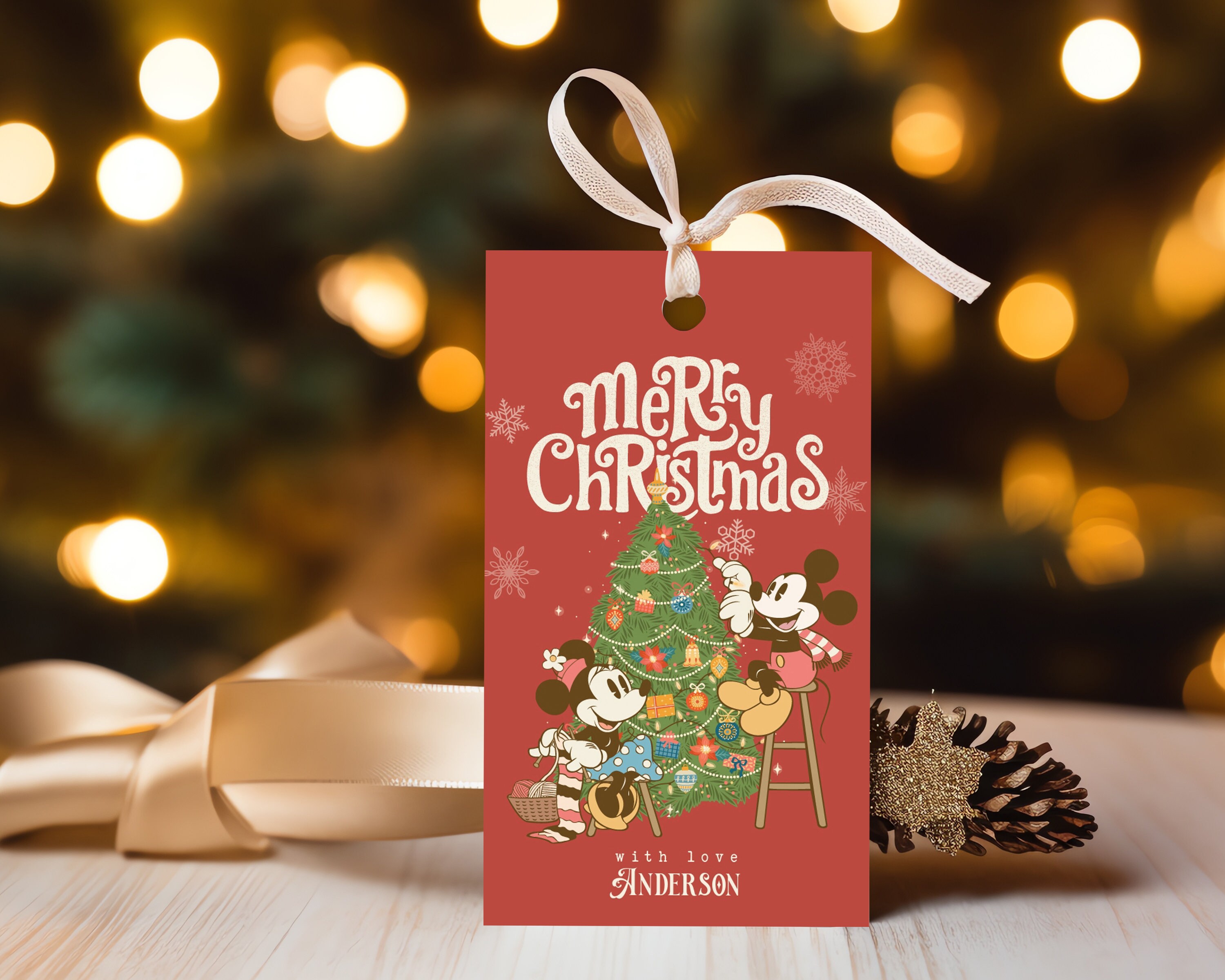 Editable Mickey & Minnie Christmas Favor Tags, Holiday Gift Tag, Merry ...