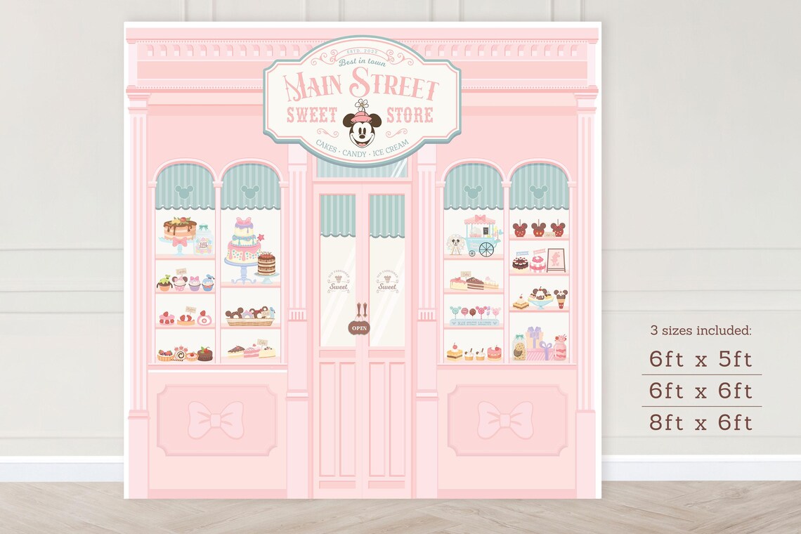 Editable Minnie Sweet Store Backdrop, Main Street Candy Shop, Disney ...