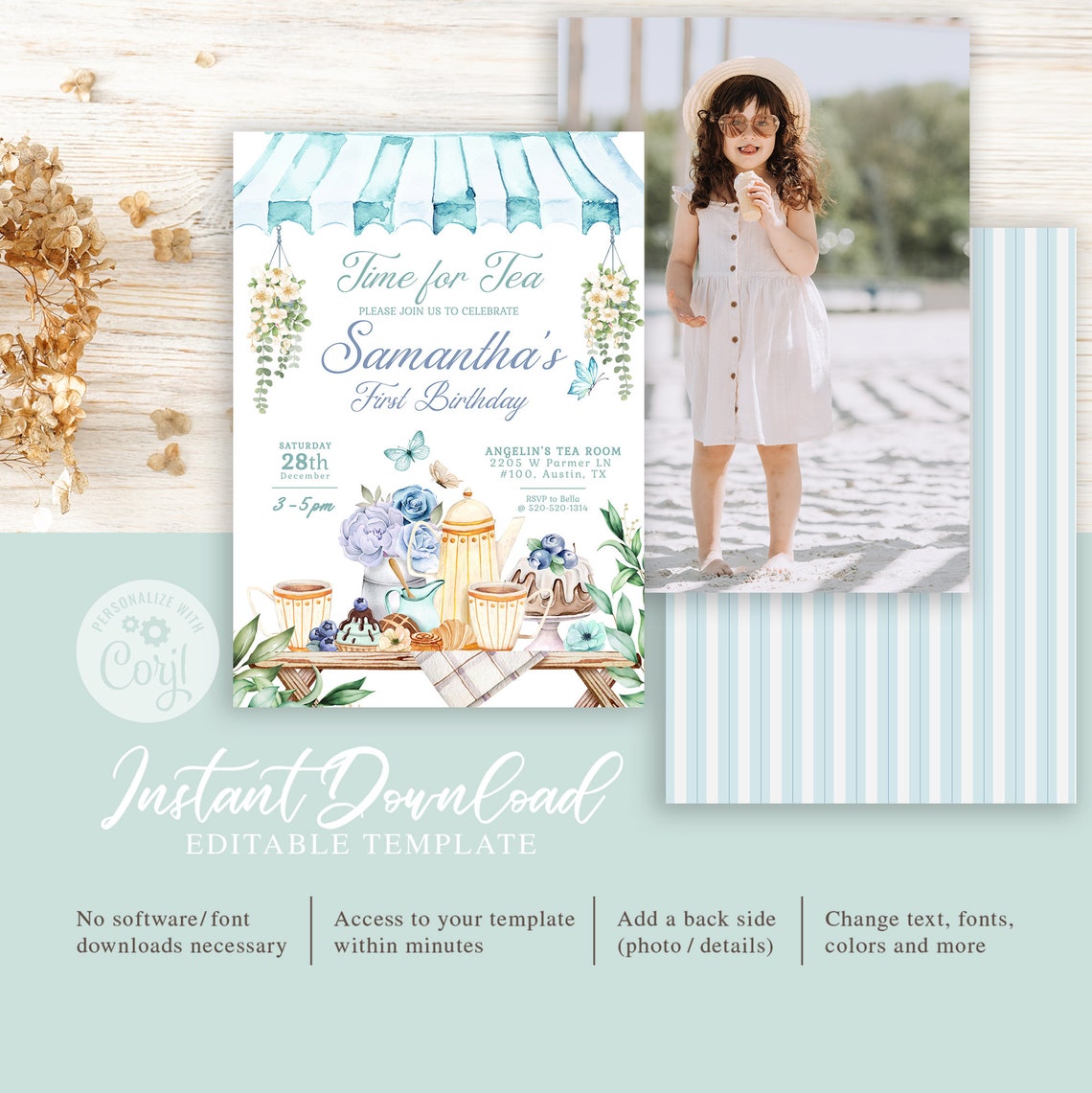Time for Tea Invitation, Tea Party Invitation, Garden Party Invitation ...