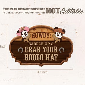 Printable Mickey & Minnie Grab Your Rodeo Hat Sign, Cowboy Mickey ...