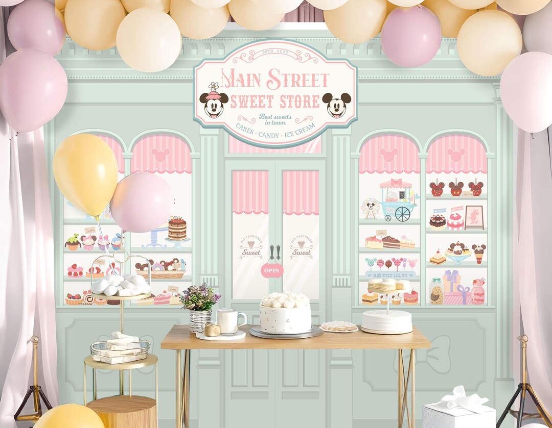 Editable Minnie Sweet Store Backdrop, Main Street Candy Shop, Disney ...