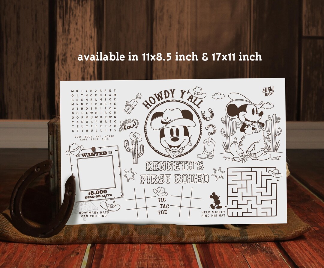 Mickey Rodeo Birthday Party Activity Sheet, Mickey Cowboy Party ...