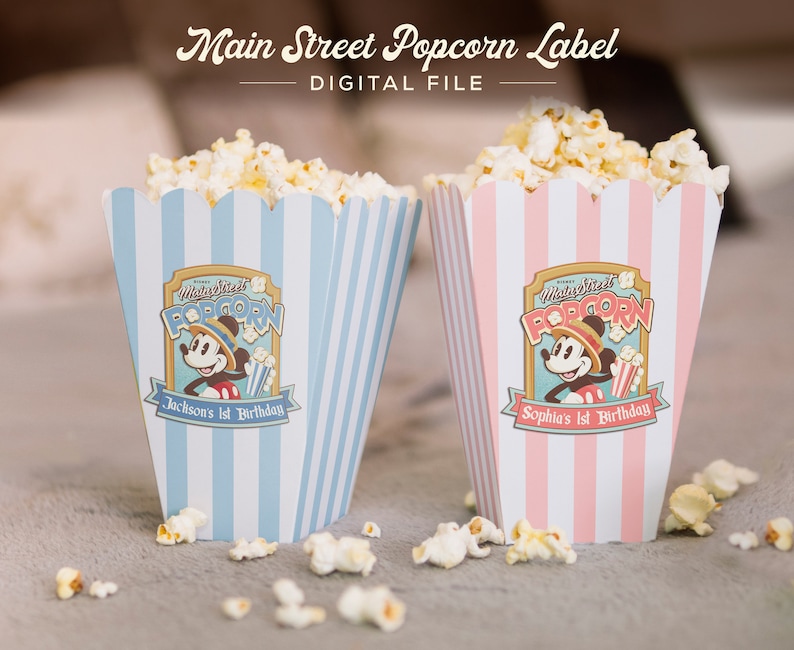 Mickey Popcorn Label Main Street Popcorn Mickey Birthday - Etsy