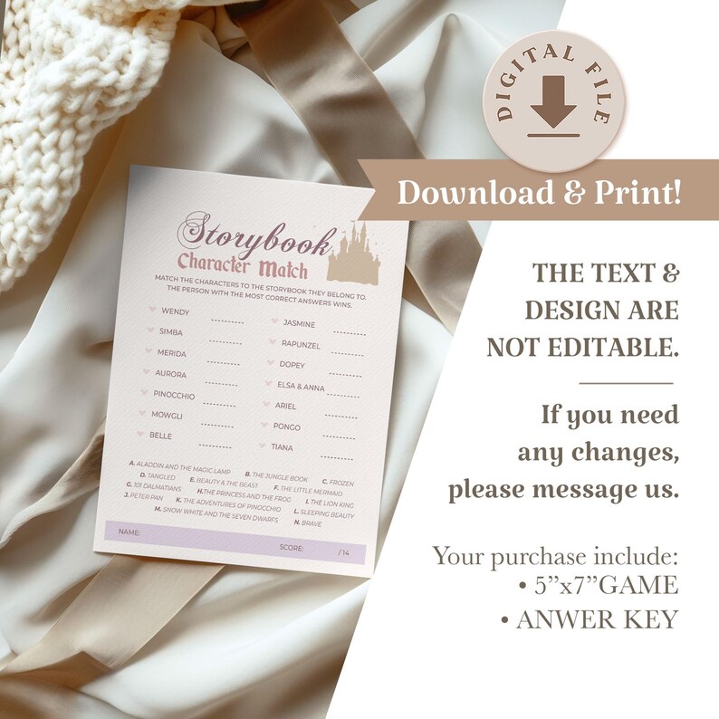 Printable Storybook Character Match, Babyland Baby Shower Games ...