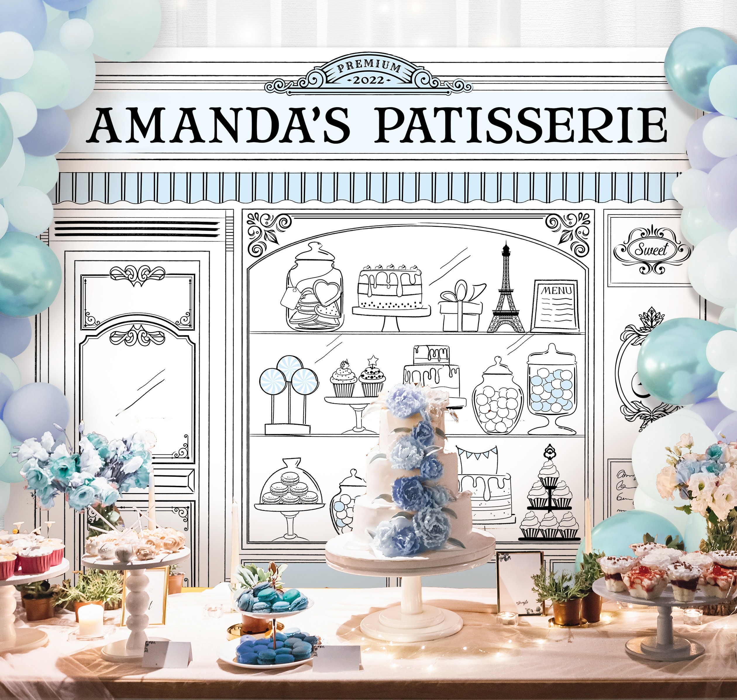 Printable Patisserie Party Backdrop, Bake Shop Backdrop, Parisian Cafe ...