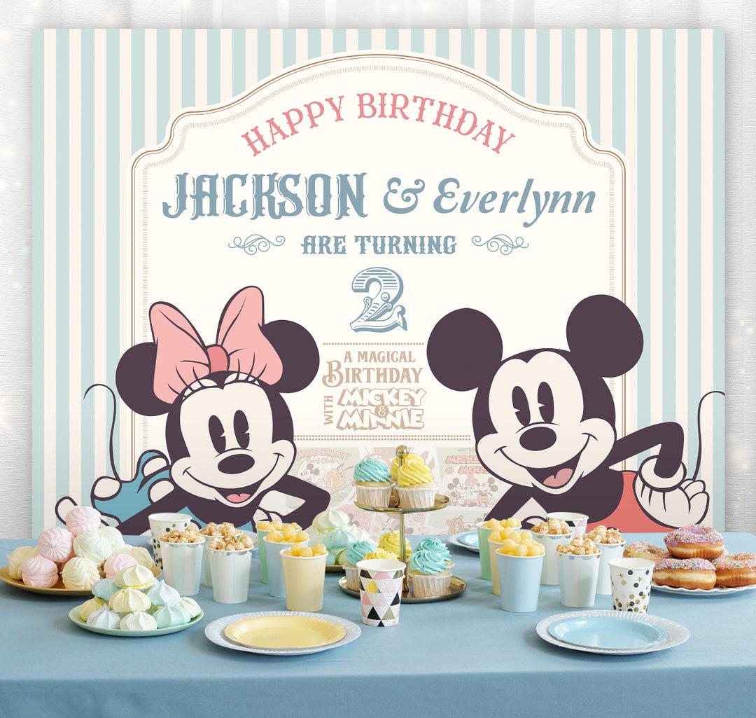 Editable Mickey & Minnie Twins Birthday Backdrop, Mickey and Minnie ...