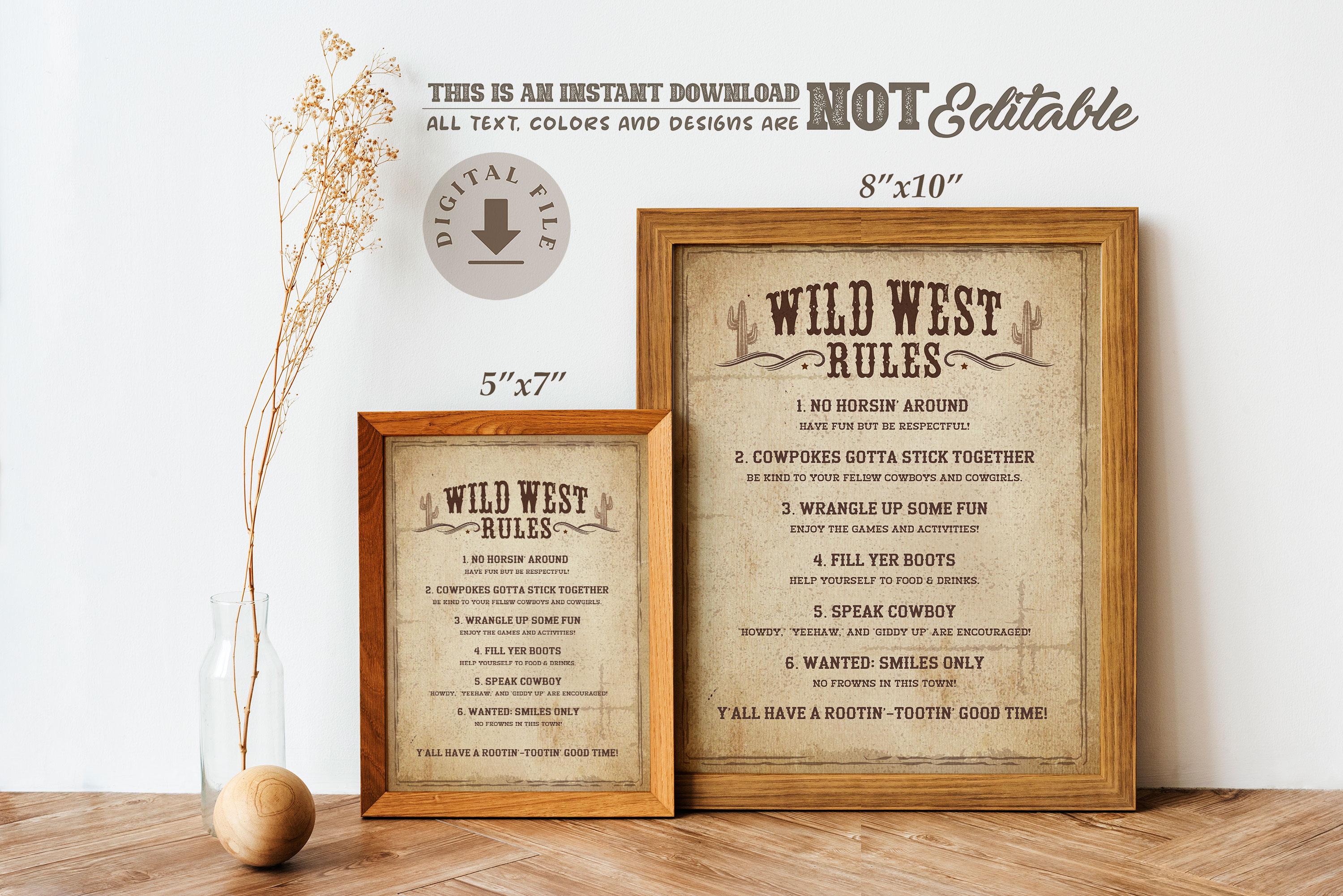 Printable Wild West Rules, Rodeo Birthday Party Decoration, Cowboy ...