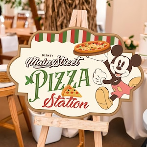 Mickey Pizza Station Sign, Main Street Pizza, Mickey Birthday, Minnie ...