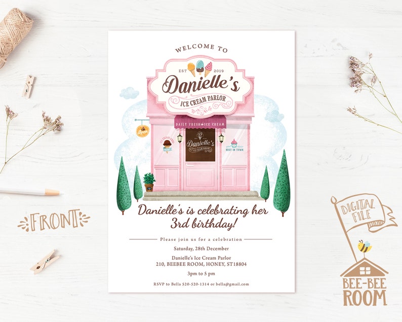 Ice Cream Invitation Ice Cream Parlor Party Kids Birthday | Etsy