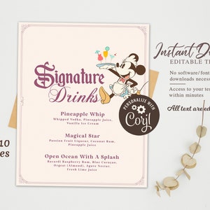 Printable Mickey Customize Drinks Menu, Signature Drinks Menu, Mickey ...