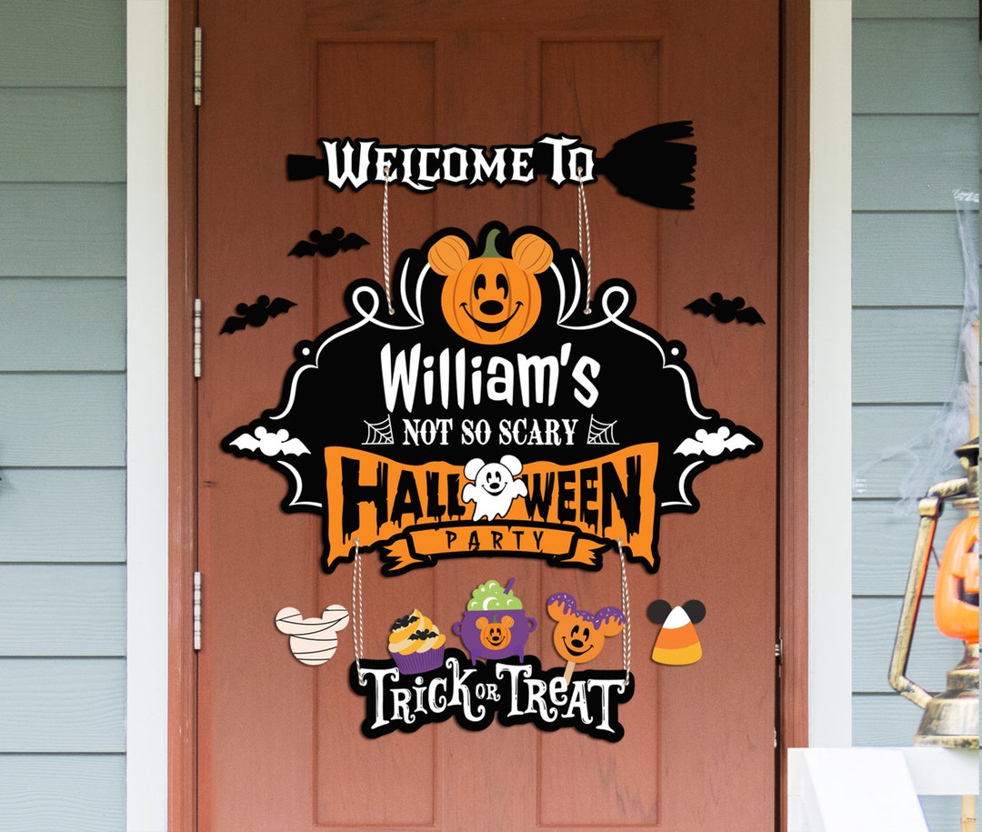 Editable Mickey Halloween Party Door Sign, Trick or Treat Party Welcome ...
