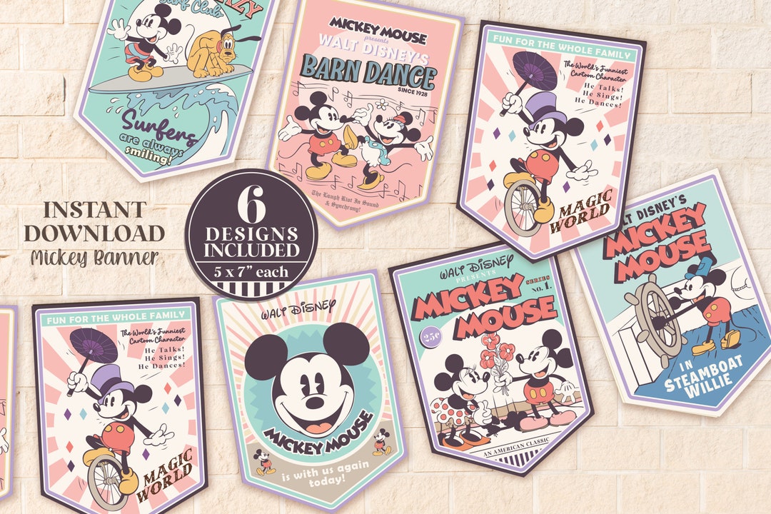 Printable Pastel Mickey Banner, Mickey Birthday Party Decoration ...