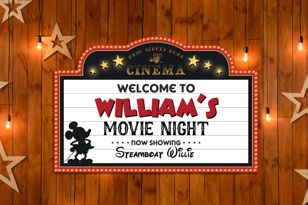 Printable Disney Movie Night Party Sign, Mickey Movie Night Party Sign ...