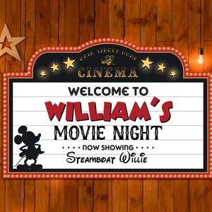 Printable Disney Movie Night Party Sign, Mickey Movie Night Party Sign ...