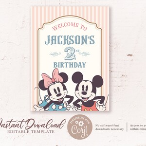 Printable Mickey & Minnie Welcome Sign, Mickey Birthday Sign, Perfect ...