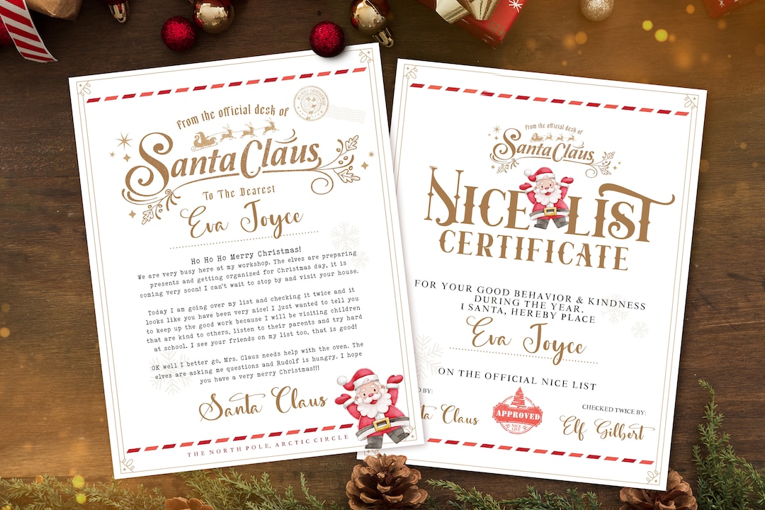 Editable Letter From Santa + Nice List Certificate I North Pole ...