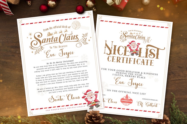 Editable Letter From Santa + Nice List Certificate I North Pole ...