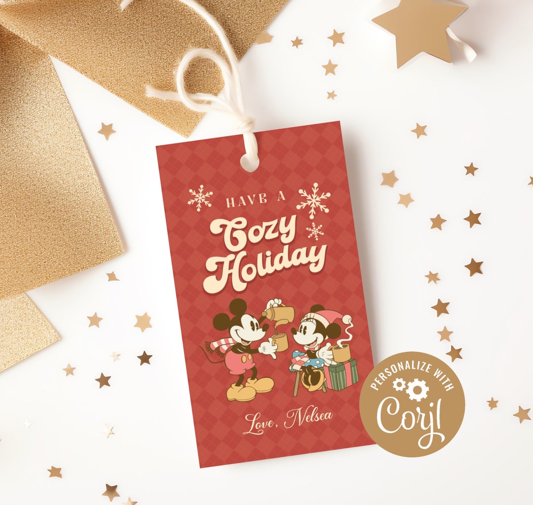 Editable Mickey & Minnie Christmas Favor Tags, Holiday Gift Tag, Merry ...