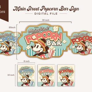 Mickey Popcorn Bar Sign, Main Street Popcorn, Mickey Birthday ...