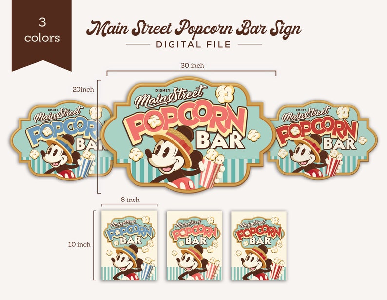 Mickey Popcorn Bar Sign, Main Street Popcorn, Mickey Birthday ...