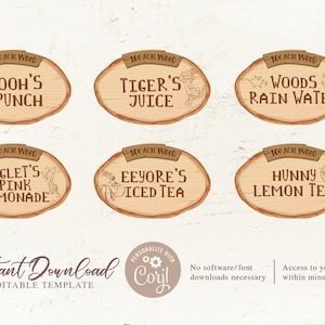 Winnie the Pooh Party Drink Label, Hundred Acre Wood Party Beverage ...