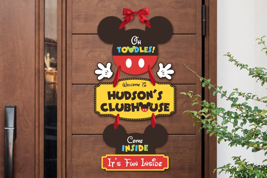 Editable Mickey Clubhouse Party Door Sign, Mickey Birthday Welcome Sign ...