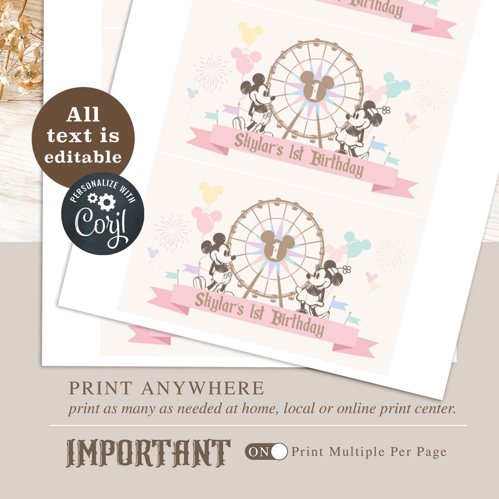 Printable Disneyland Gable Box Label, Disney World Favors Label, Mickey ...