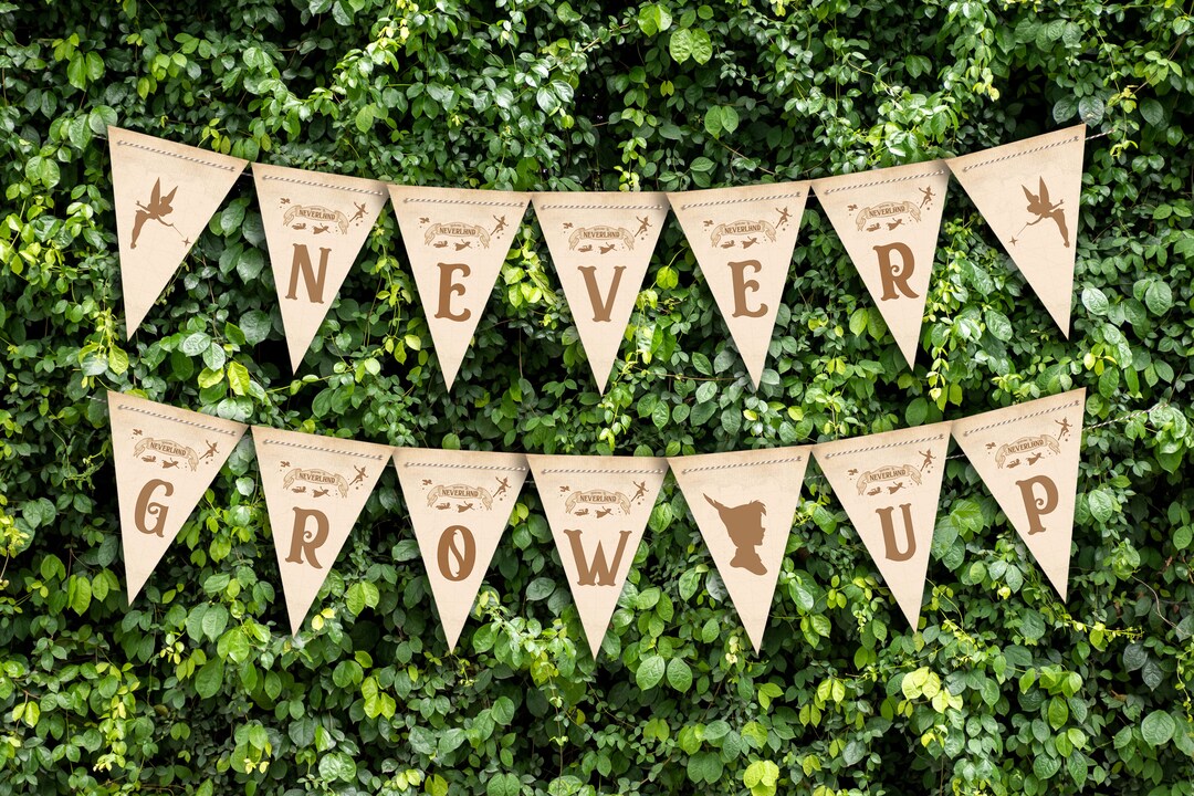 Peter Pan Pennant Banner, Never Grow up Banner, Peter Pan Birthday ...