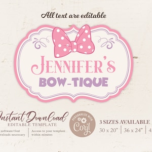 Editable Minnie Bowtique Sign, Minnie Party, Digital Files - Etsy