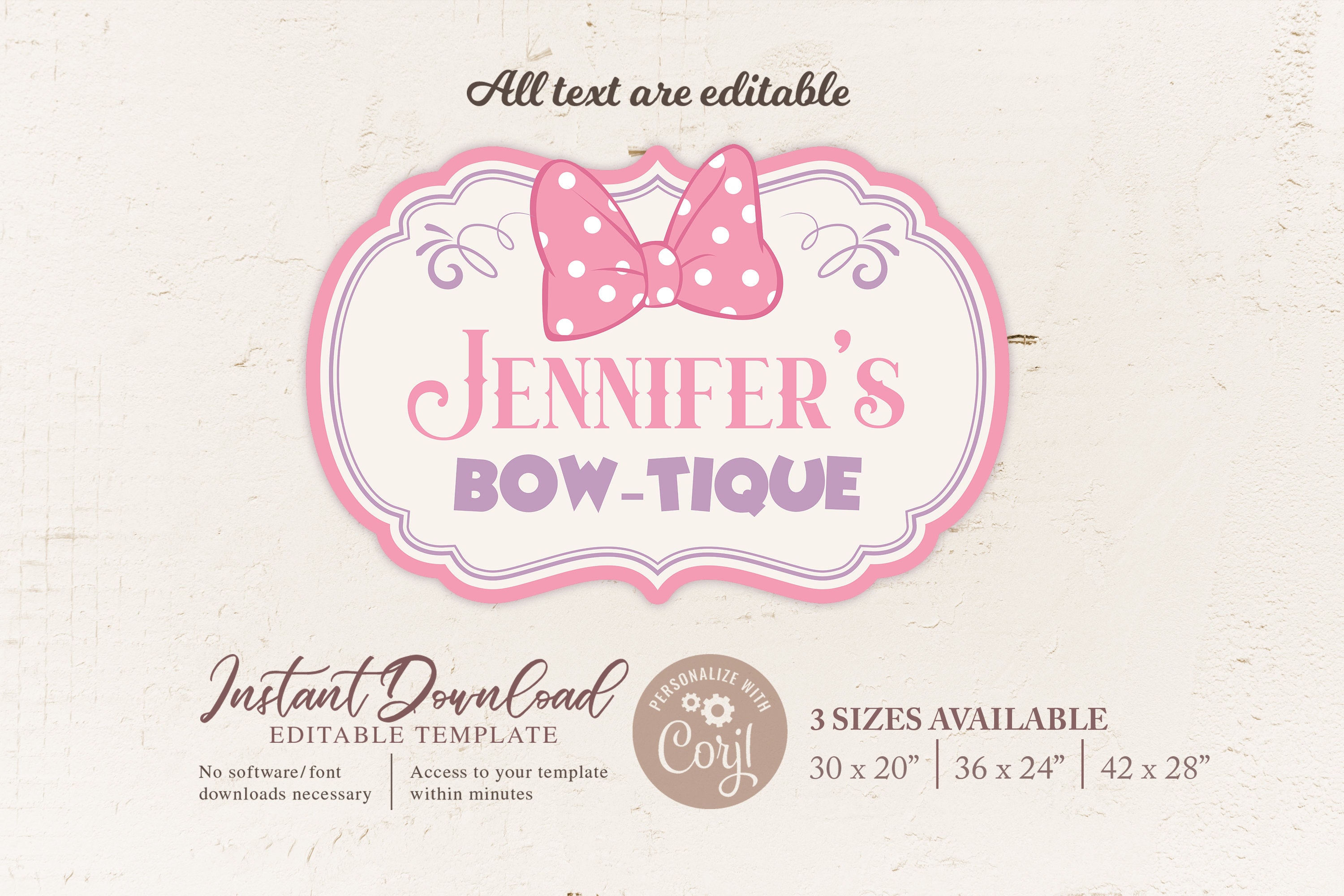 Editable Minnie Bowtique Sign, Minnie Party, Digital Files - Etsy
