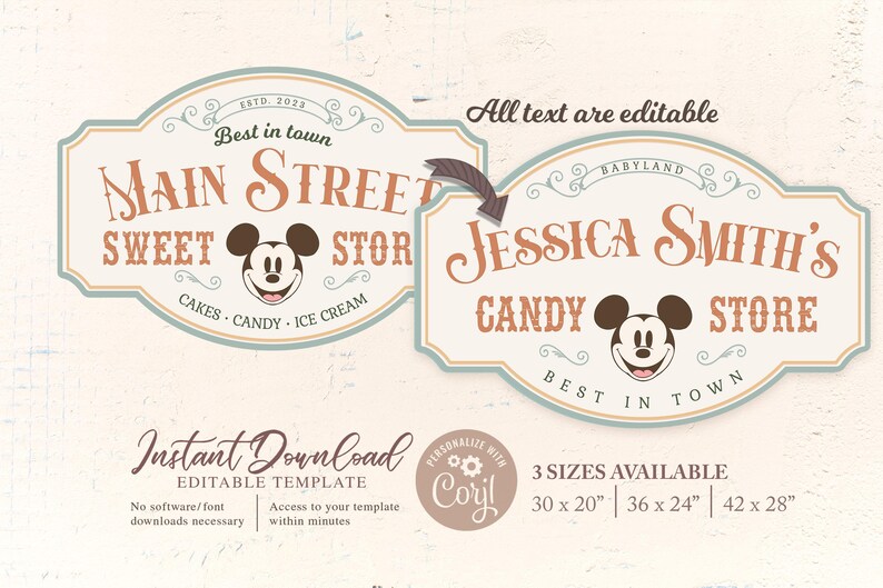 Letrero imprimible de Mickey Sweet Store, Main Street Candy Shop ...