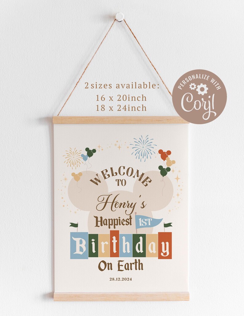 Editable Happiest Birthday on Earth Welcome Sign, Disneyland Birthday ...