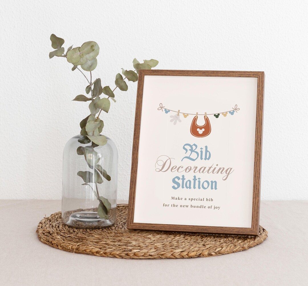 Printable Bib Decorating Station, Disneyland Baby Shower Sign, Happiest ...