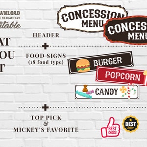 Printable Concession Menu, Snack Bar Menu, Movie Birthday, Movie Night ...