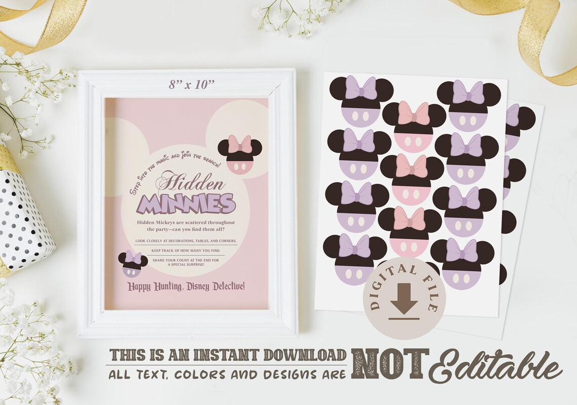 Printable Hidden Minnies Hunt, Minnie Birthday Game, Disneyland Baby ...