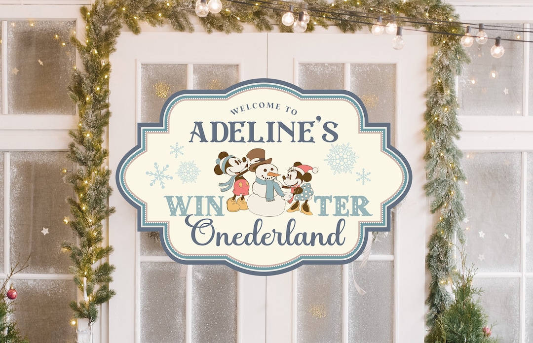 Editable Mickey & Minnie Winter Wonderland Party Sign, Winter ...
