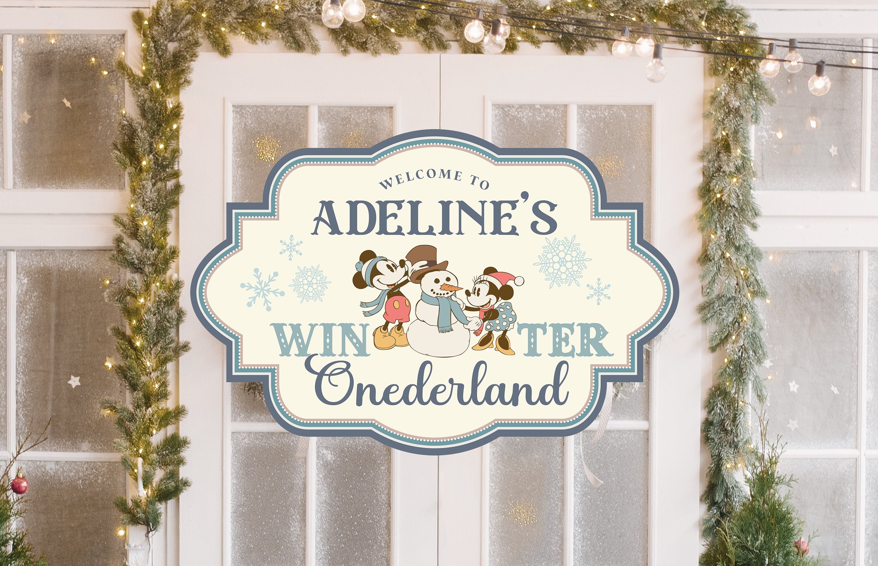 Editable Mickey & Minnie Winter Wonderland Party Sign, Winter ...