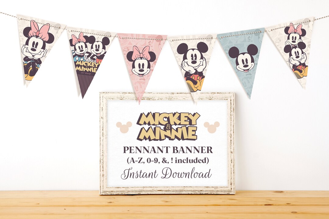 Printable Mickey & Minnie Pennant Banner, Blue and Pink Triangle Banner ...