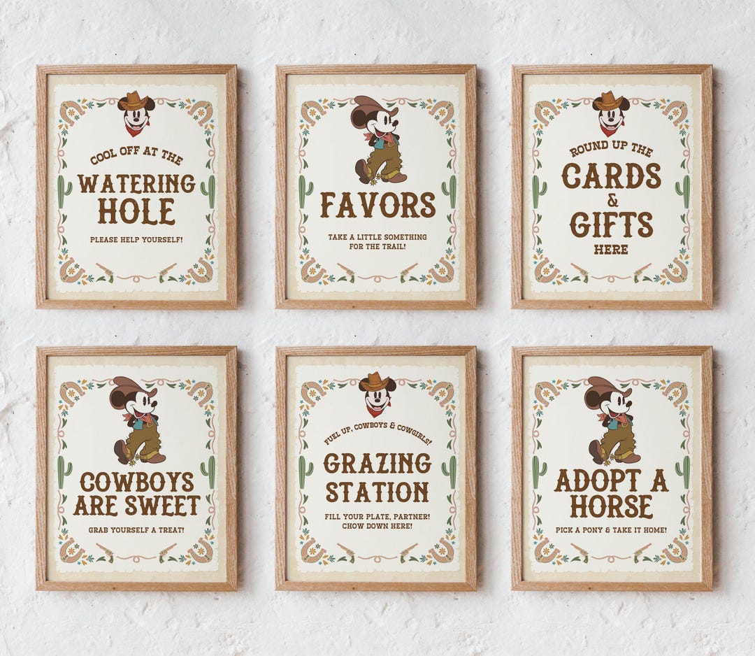 Printable Mickey Cowboy Rodeo Party Signs, Cards & Gifts, Favors, Sweet ...