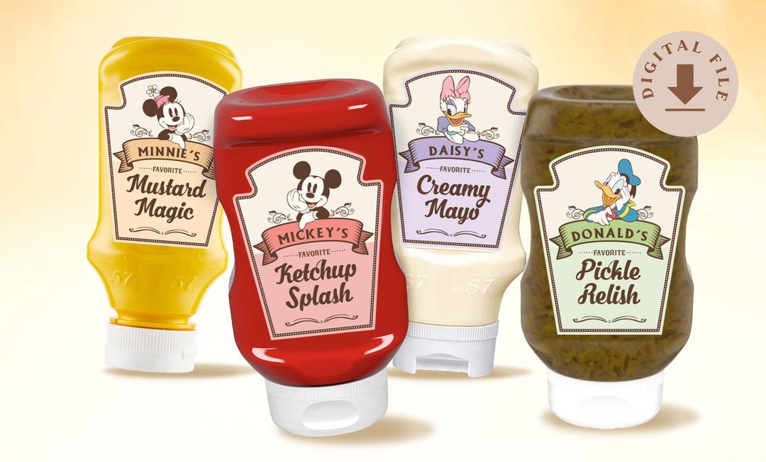 Printable Mickey Condiment Labels, Printable Mayo Ketchup Mustard ...