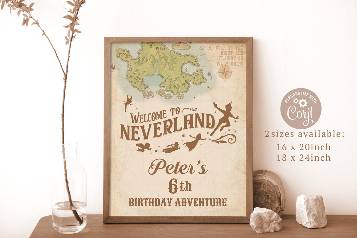 Neverland Birthday Welcome Sign, Peter Pan Birthday, Never Grow Up ...