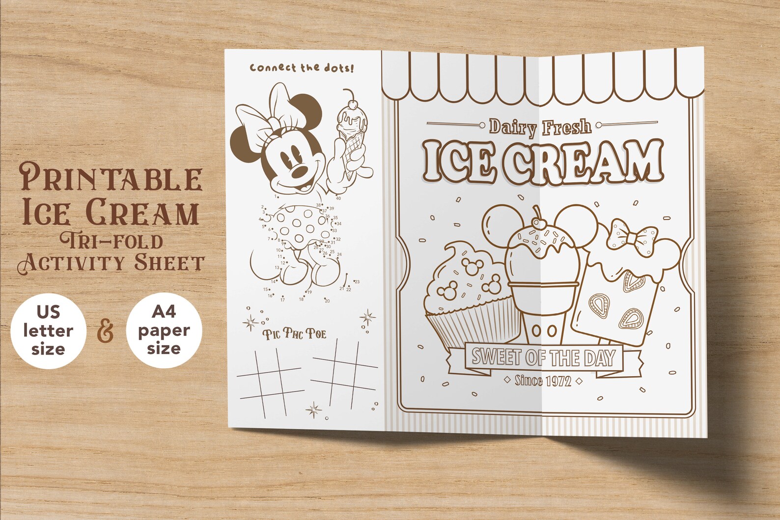 Printable Mickey & Minnie Ice Cream Activity Sheet, Ice Cream Coloring ...