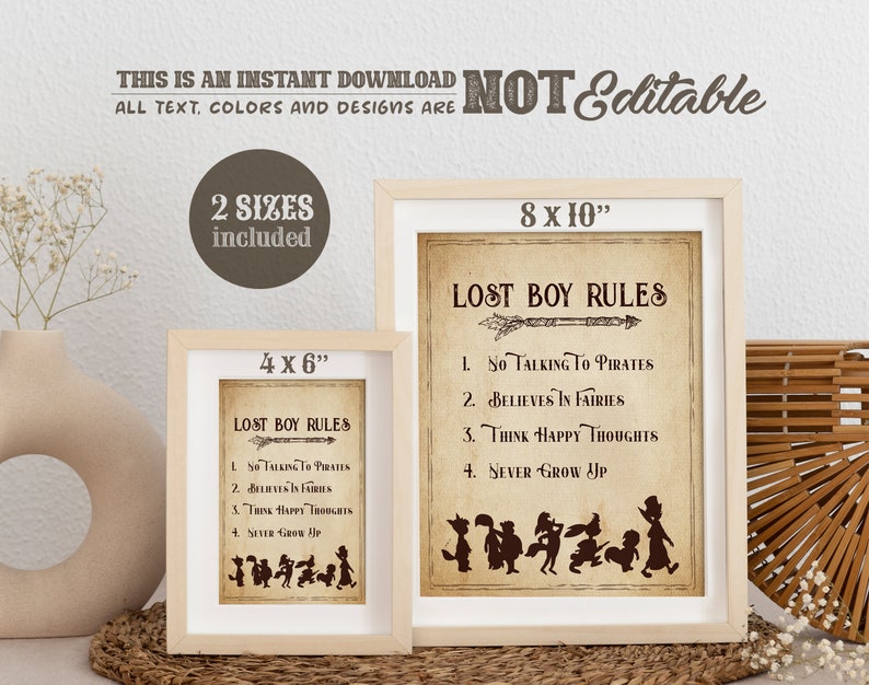 Printable Lost Boys Rules, Neverland Party Decoration, Never Grow up ...