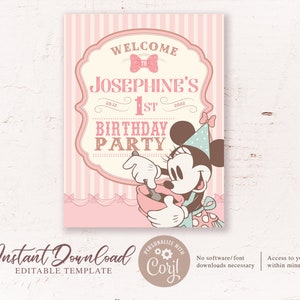 Printable Disney Party Welcome Sign, Minnie Birthday Party Welcome Sign ...