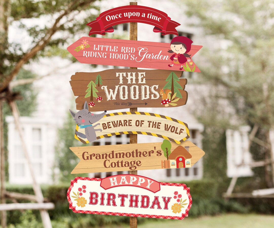 Red Riding Hood Party Directional Sign, Little Red Riding Hood Birthday ...
