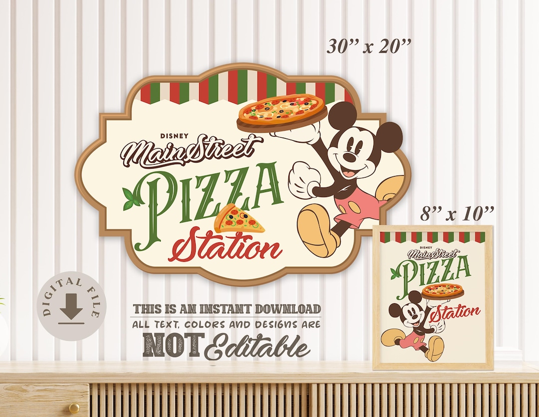 Mickey Pizza Station Sign, Main Street Pizza, Mickey Birthday, Minnie ...
