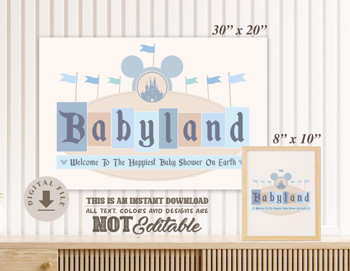 Babyland Baby Shower Party Welcome Sign, Disneyland Party Decoration ...