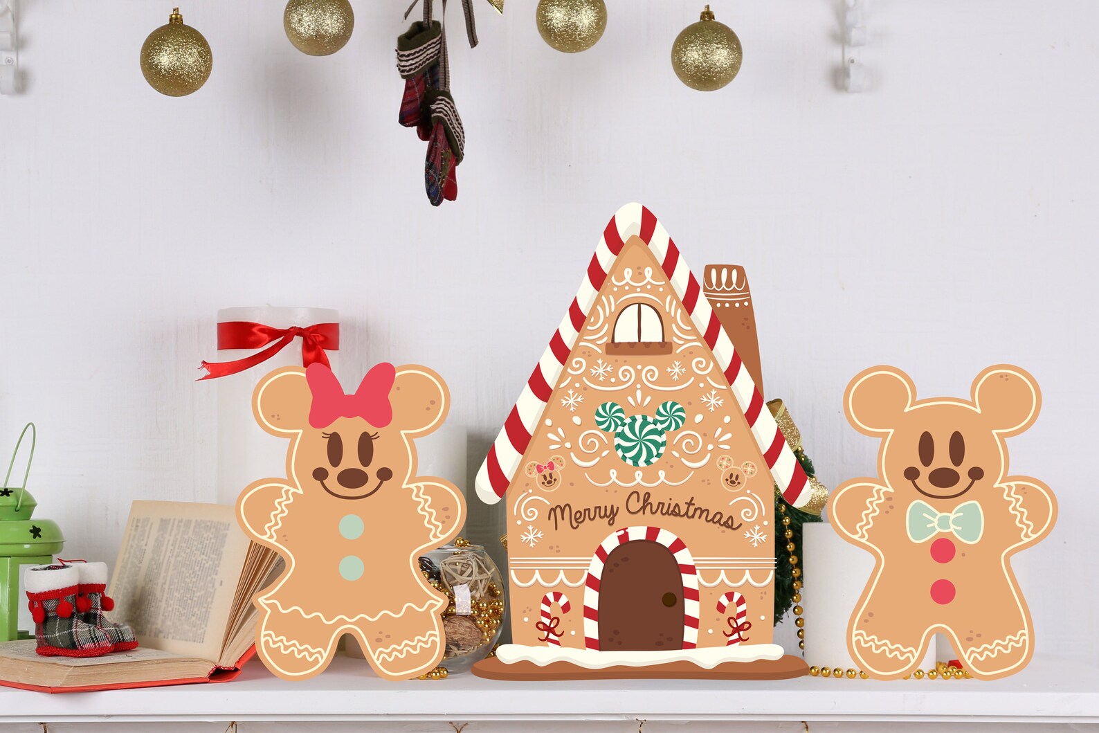Printable Mickey & Minnie Gingerbread Cutout, Gingerbread House Stand ...