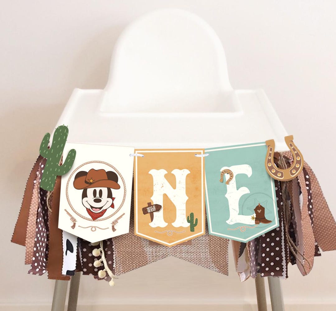 Printable Mickey Cowboy One Banner, Rodeo Birthday Party High Chair ...