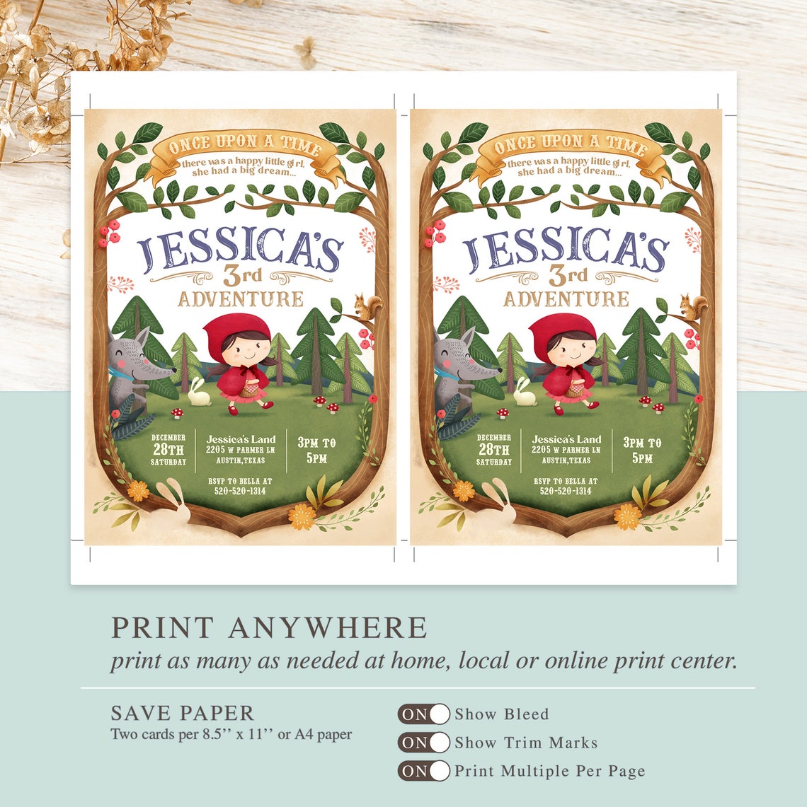 Red Riding Hood Birthday Invitation Red Riding Hood Party - Etsy